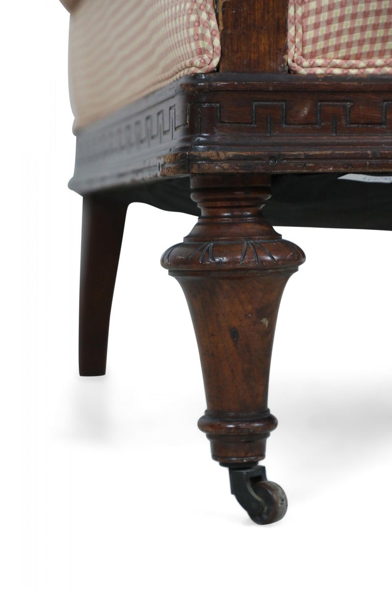 American Victorian Tufted Upholstered Red and Beige Checkered Mahogany ...