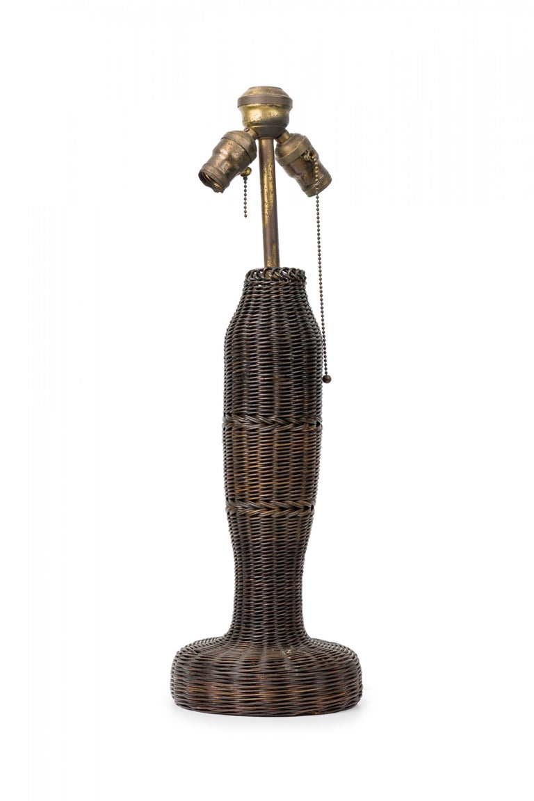 American Victorian Wicker and Brass Table Lamp with Conical Lattice ...