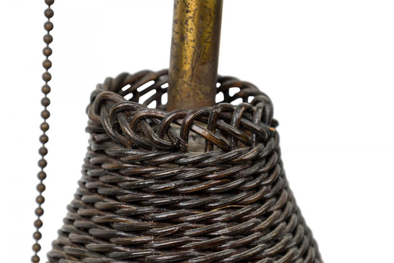 American Victorian Wicker and Brass Table Lamp with Conical Lattice ...