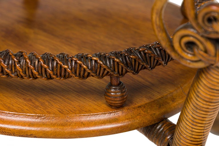 American Victorian Wicker and Oak Topped Circular Side Table For Sale ...