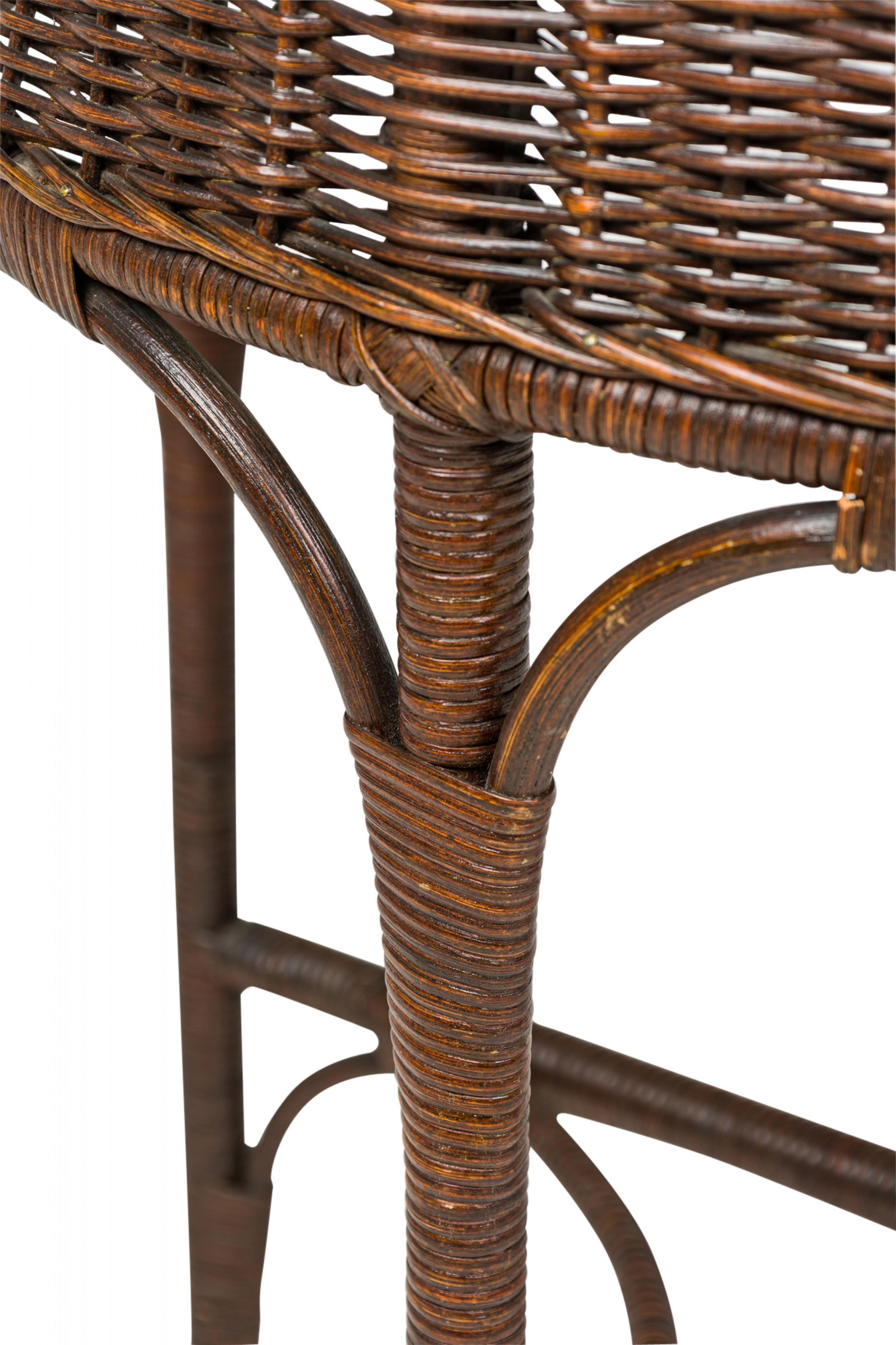 American Victorian Wicker and Oak Topped Demilune 3-Legged Console ...