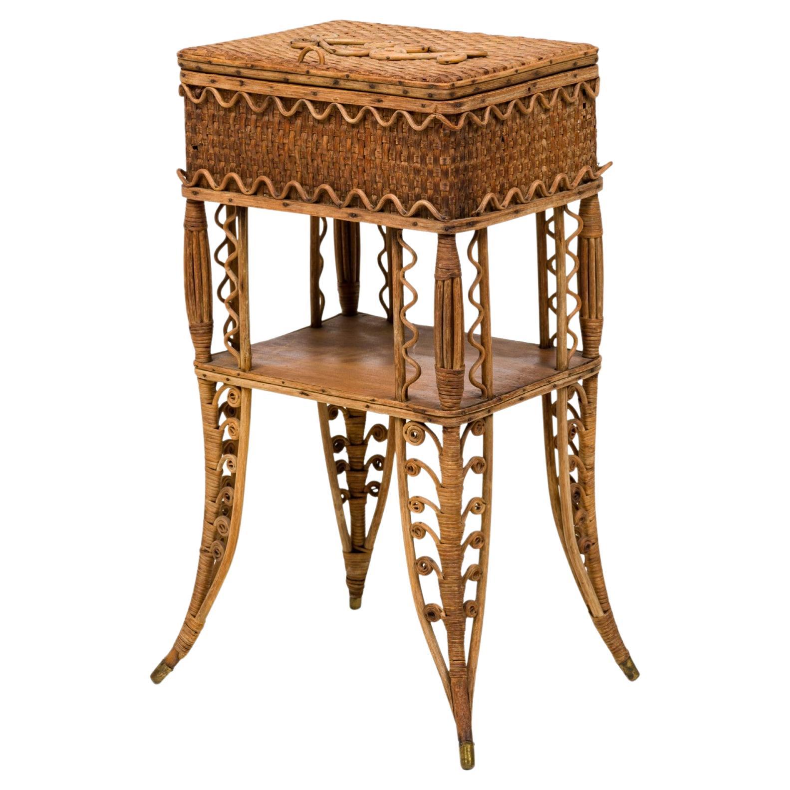 American Victorian Wicker and Oak Topped Circular Side Table For Sale ...