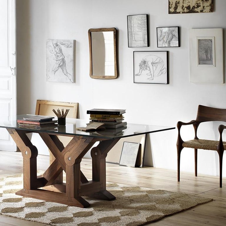 American Walnut Dining Chair with Natural Straw Seat For Sale at 1stDibs