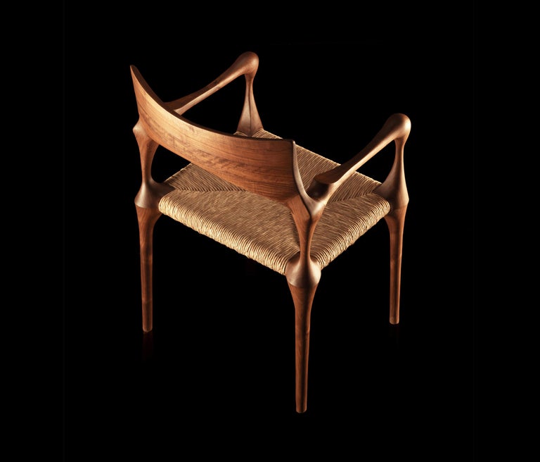 American Walnut Dining Chair with Natural Straw Seat For Sale at 1stDibs