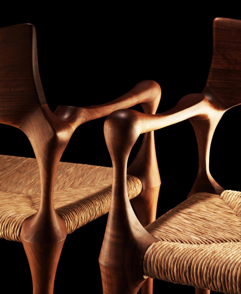 American Walnut Dining Chair with Natural Straw Seat For Sale at 1stDibs