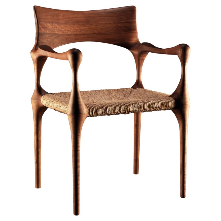American Walnut Dining Chair with Natural Straw Seat For Sale at 1stDibs