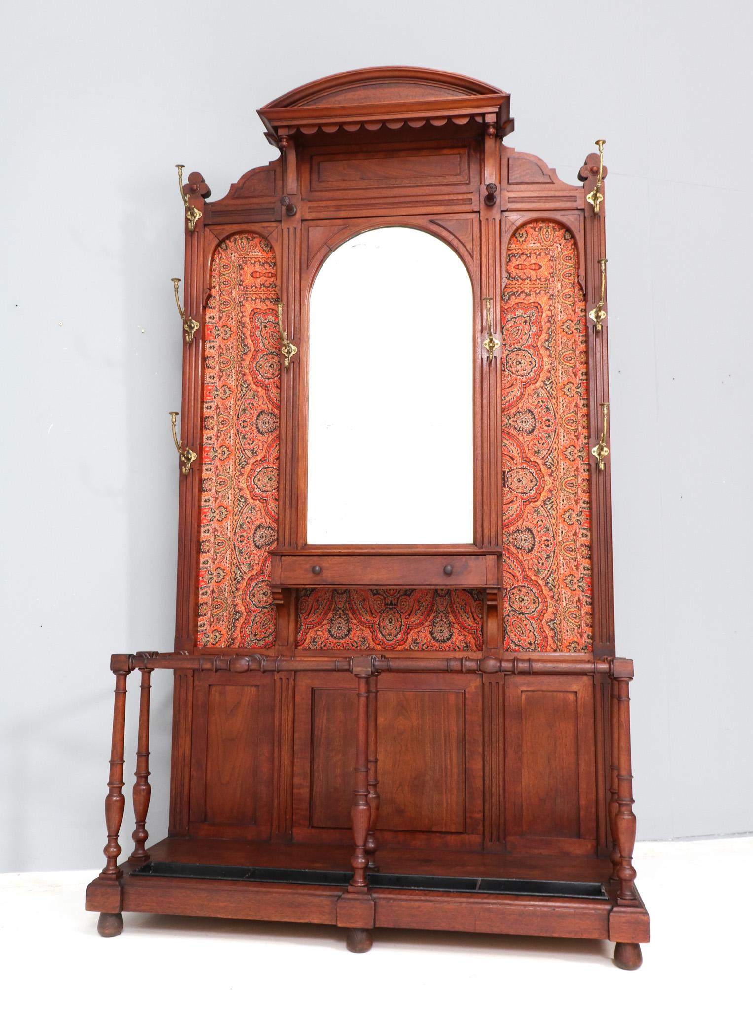 American Walnut Victorian Hall Tree or Coat Stand with Umbrella Stand ...