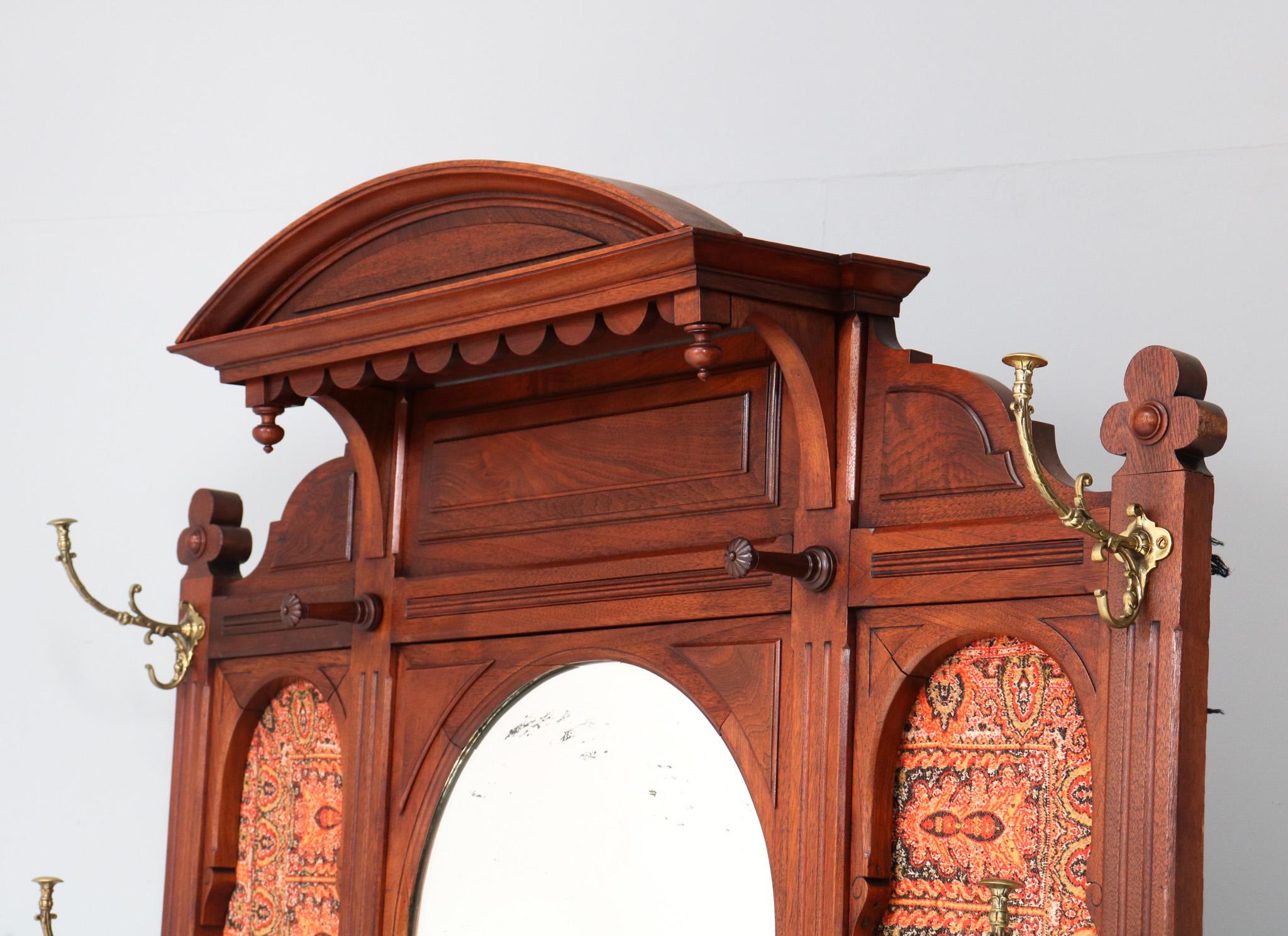 American Walnut Victorian Hall Tree or Coat Stand with Umbrella Stand ...