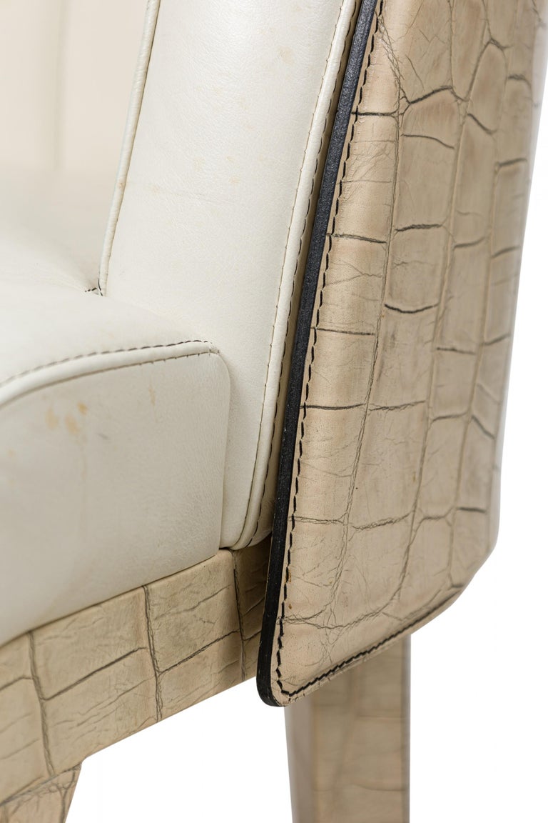 American White Faux Snakeskin and Leather Upholstered Quilted Dining ...