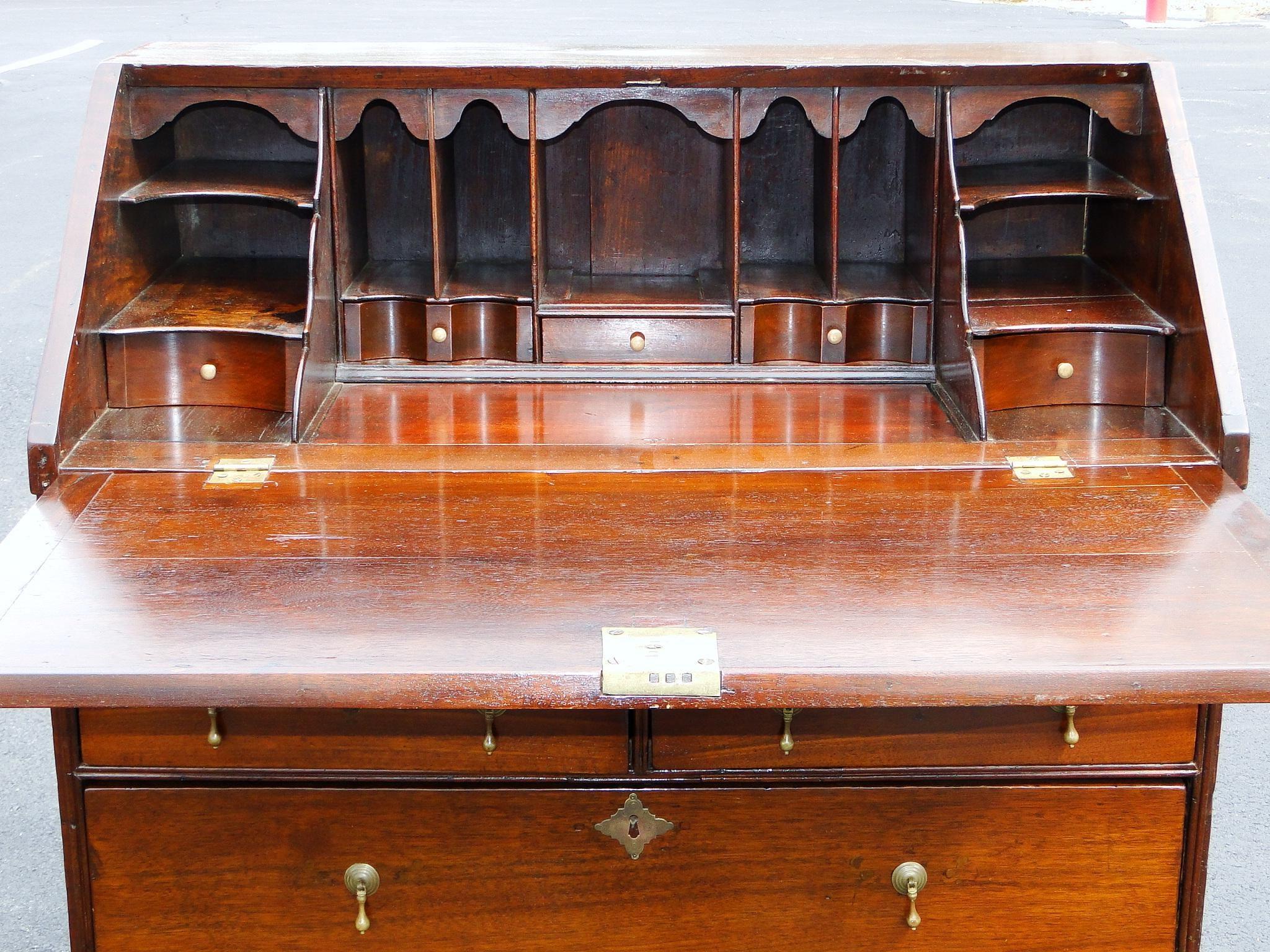 American William and Mary Ball Foot Desk Walnut with Tiger Maple For ...