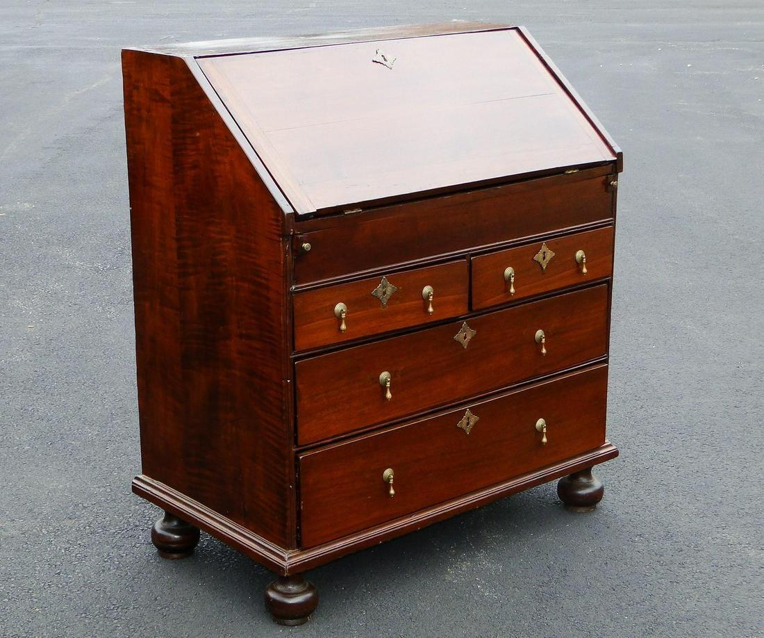 American William and Mary Ball Foot Desk Walnut with Tiger Maple For ...