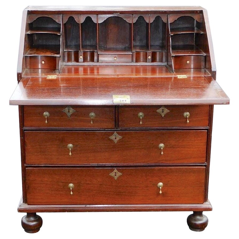 American William and Mary Ball Foot Desk Walnut with Tiger Maple For ...