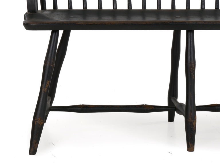 American Windsor Style Black Painted Sack-Back Settee Bench, 20th ...