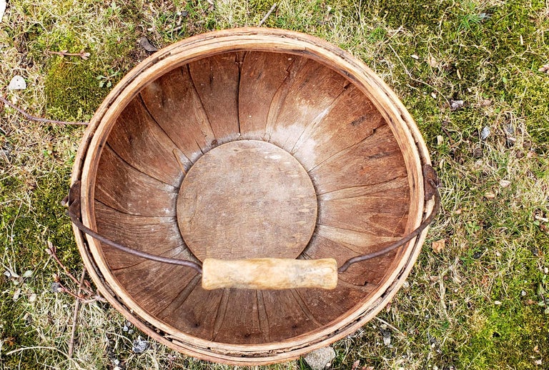 American Wood Slat Basket with Wood Handle at 1stDibs | wood slat ...