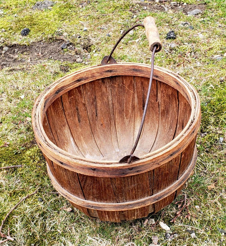 American Wood Slat Basket with Wood Handle at 1stDibs | wood slat ...