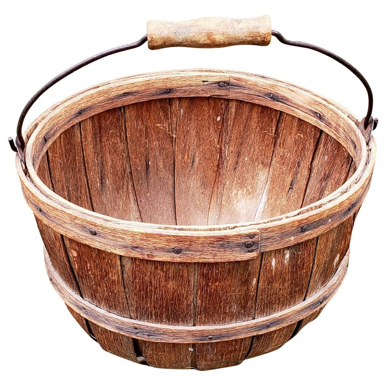 American Wood Slat Basket with Wood Handle at 1stDibs | wood slat ...