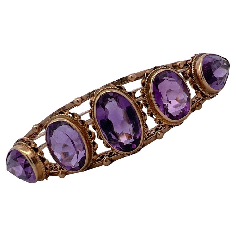 Amethyst 14 Karat Yellow Gold Vintage Bezel Set Textured Bangle ...