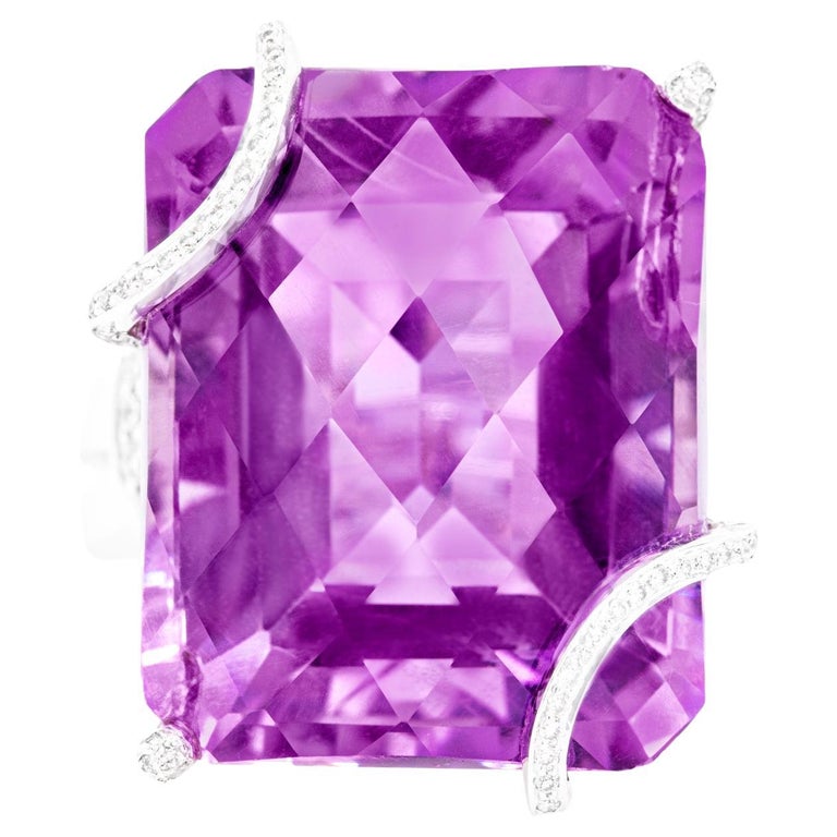 Amethyst 30 Carat Ring with Diamonds 1 Carats Total 18k Gold For Sale ...