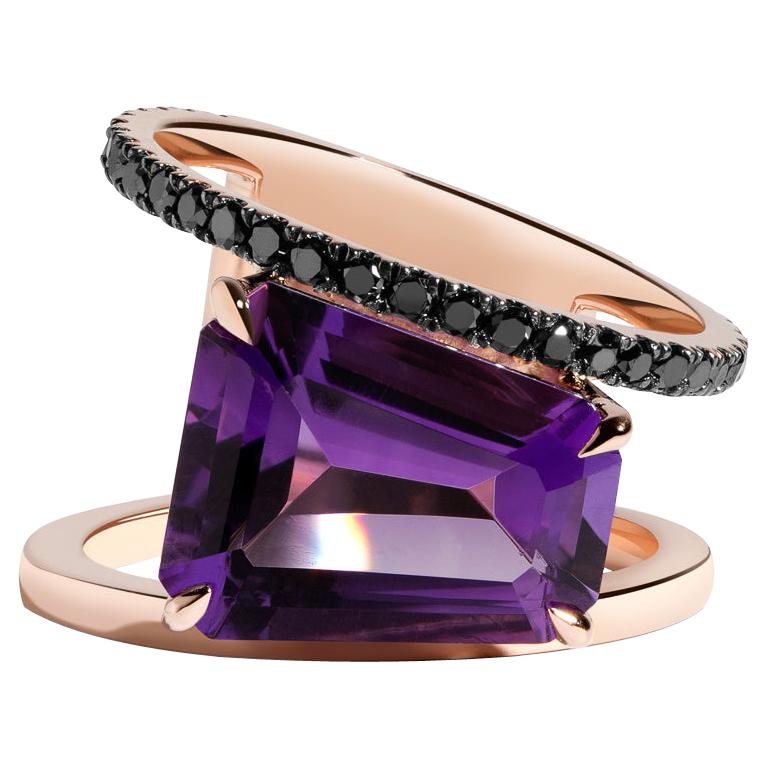 Amethyst and Black Diamond Pera Ring in Rose Gold by Selin Kent For ...