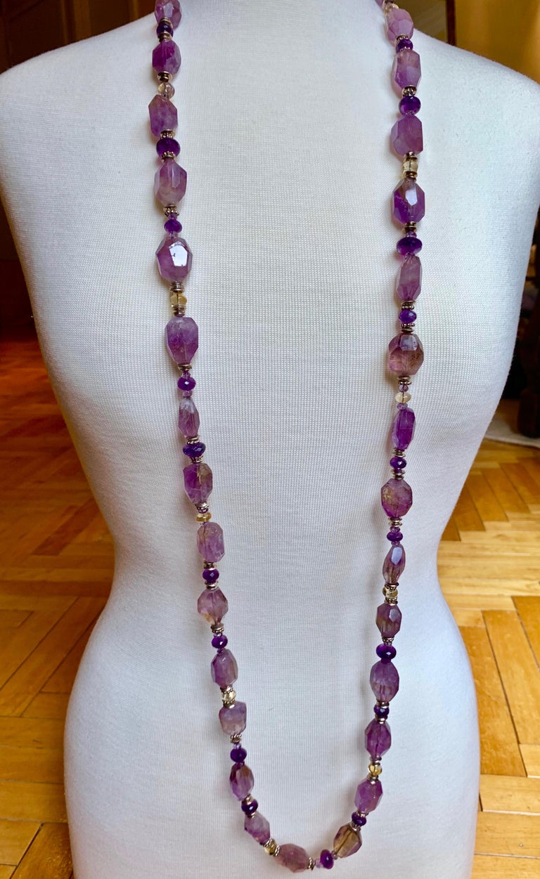 54" Long Amethyst and Citrine Necklace at 1stDibs