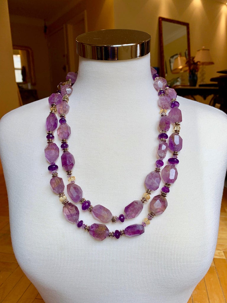 54" Long Amethyst and Citrine Necklace at 1stDibs
