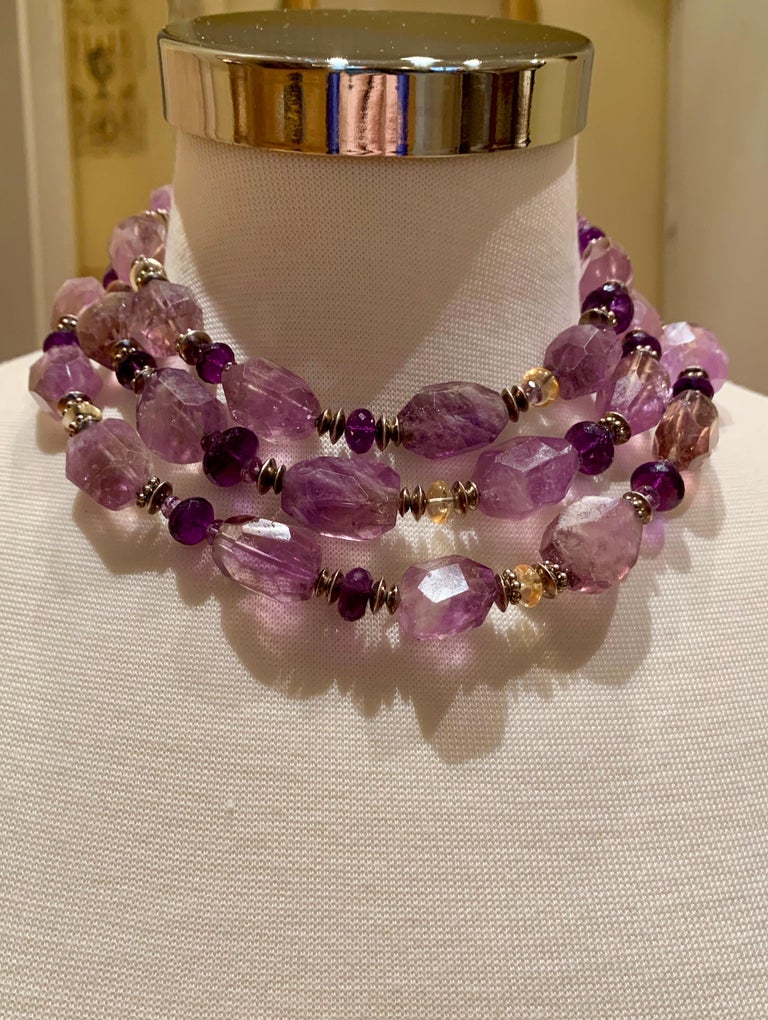 54" Long Amethyst and Citrine Necklace at 1stDibs