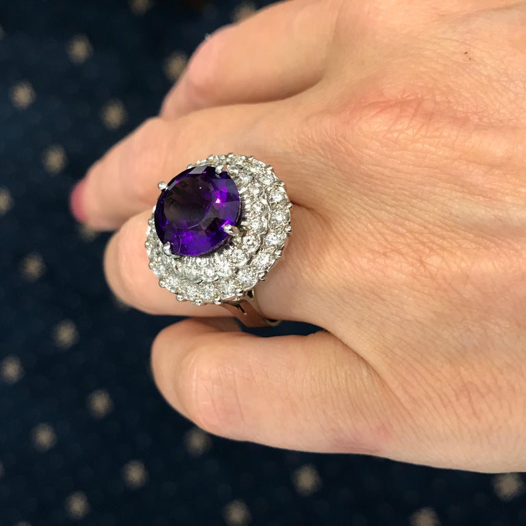 Amethyst and Diamond Cluster Ring For Sale at 1stDibs