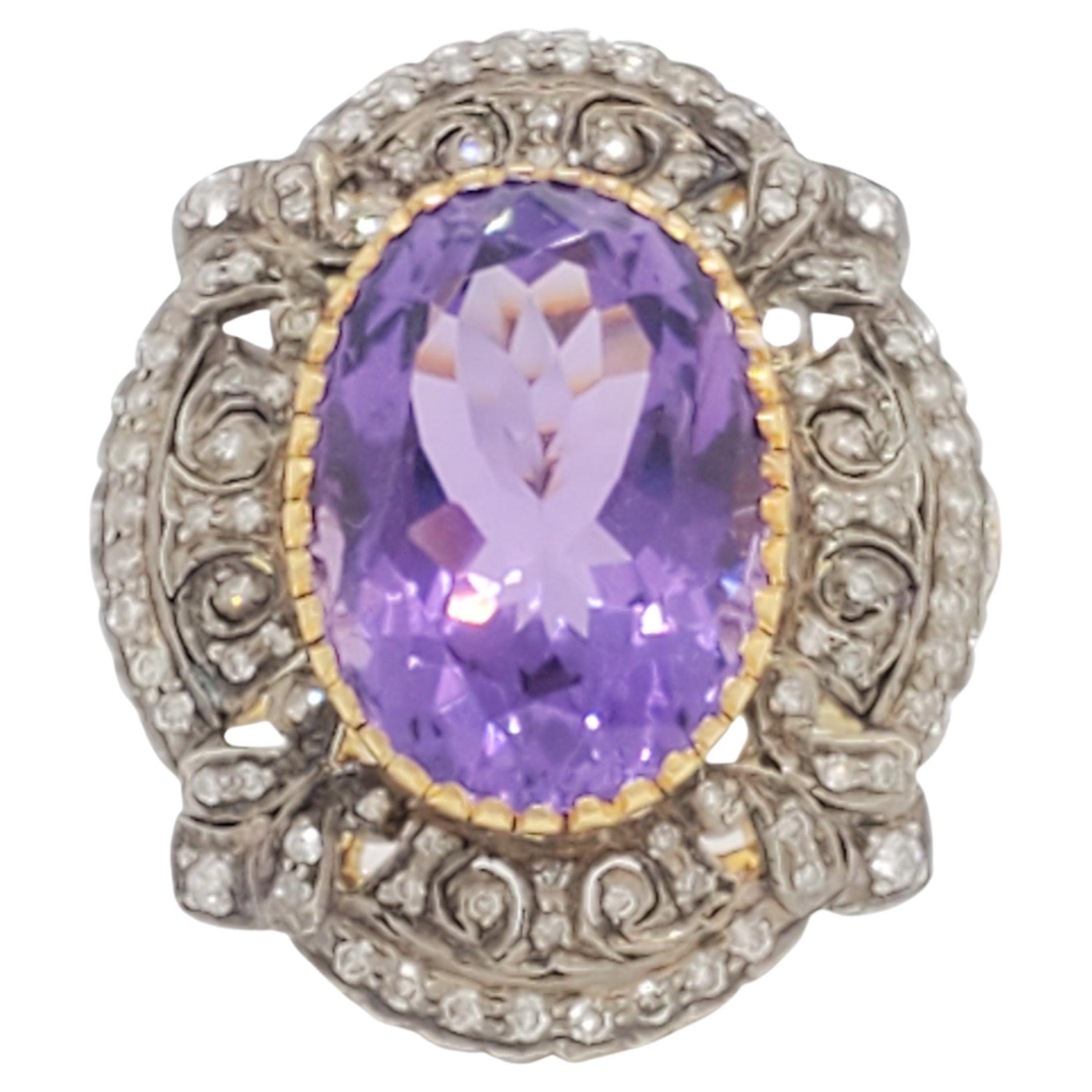 Amethyst Diamond Gold Cocktail Ring at 1stDibs