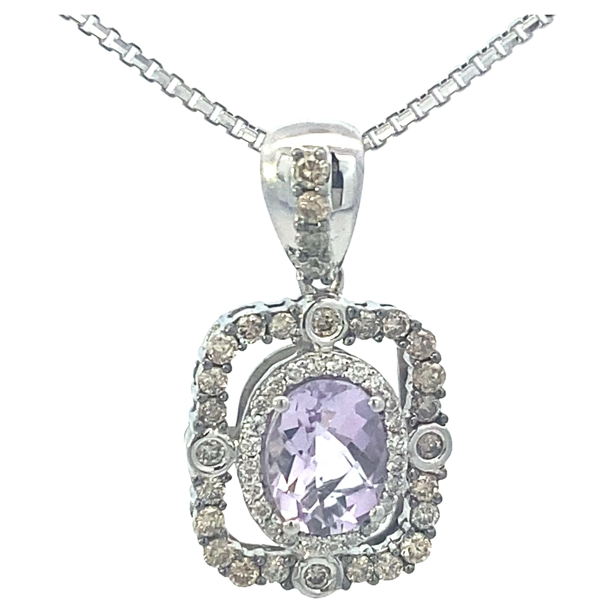 Amethyst and Diamond Gold Drop Pendant Necklace For Sale at 1stDibs