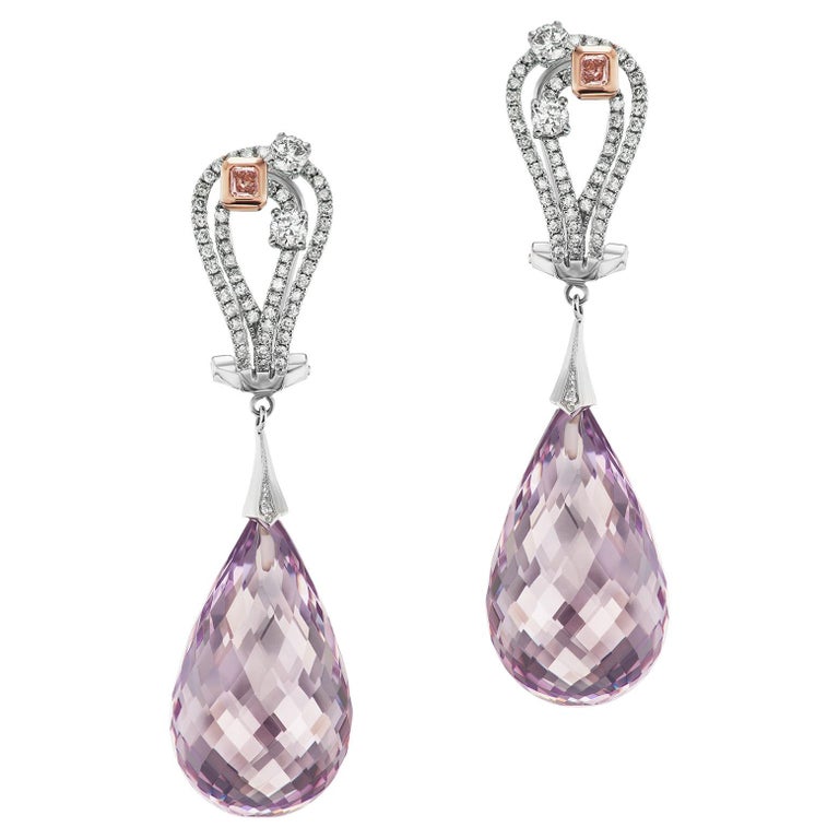 Amethyst and Pink Diamond Drop Earrings For Sale at 1stDibs