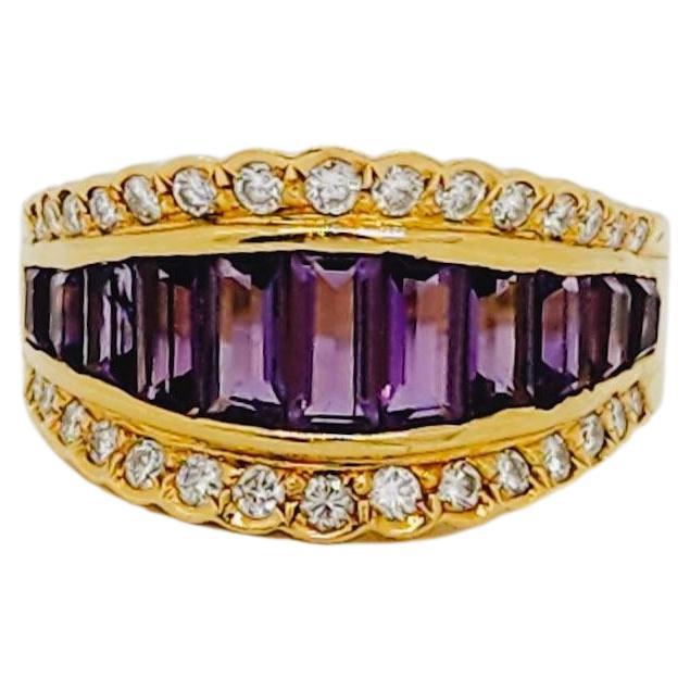 5.57 Carat Amethyst and Diamond Handmade Yellow Gold Engraved Bezel ...
