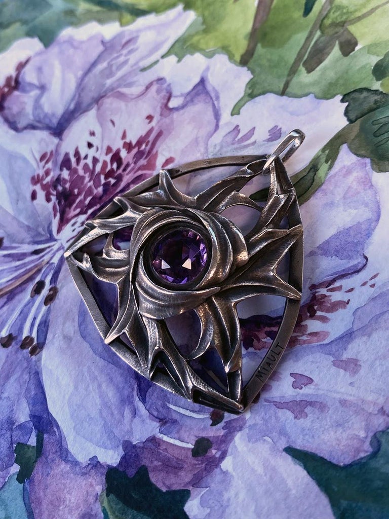 Amethyst Antique Silver Pendant Royal Purple Gemstone Magic Amulet ...