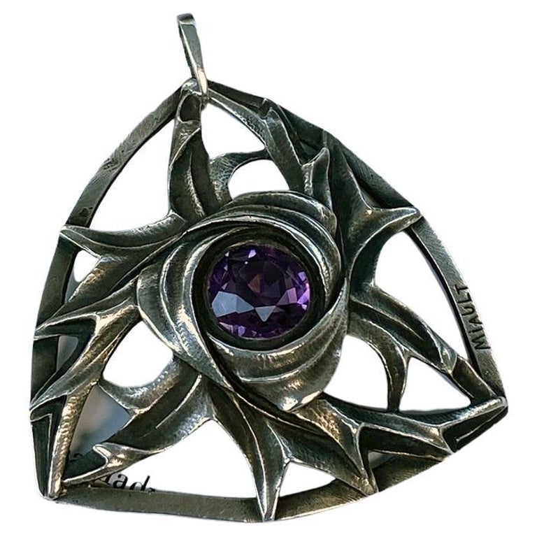 Amethyst Antique Silver Pendant Royal Purple Gemstone Magic Amulet ...