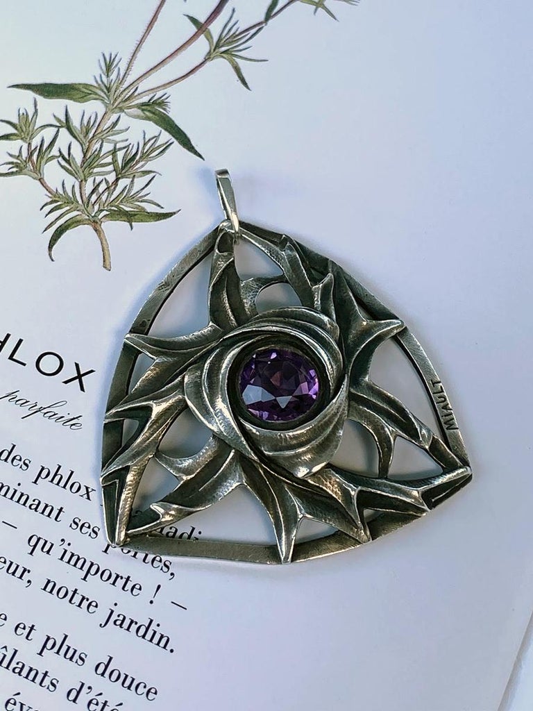 Amethyst Antique Silver Pendant Royal Purple Gemstone Magic Amulet ...