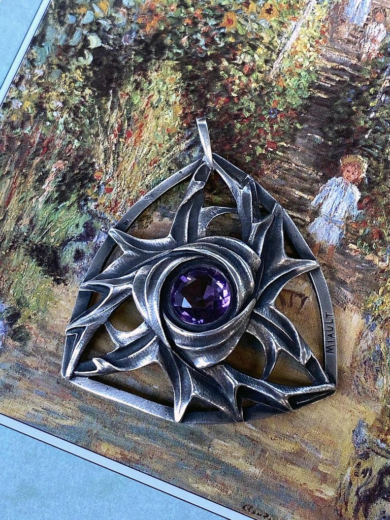 Amethyst Antique Silver Pendant Royal Purple Gemstone Magic Amulet ...