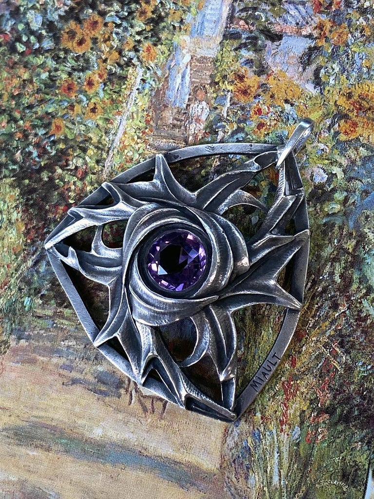 Amethyst Antique Silver Pendant Royal Purple Gemstone Magic Amulet ...