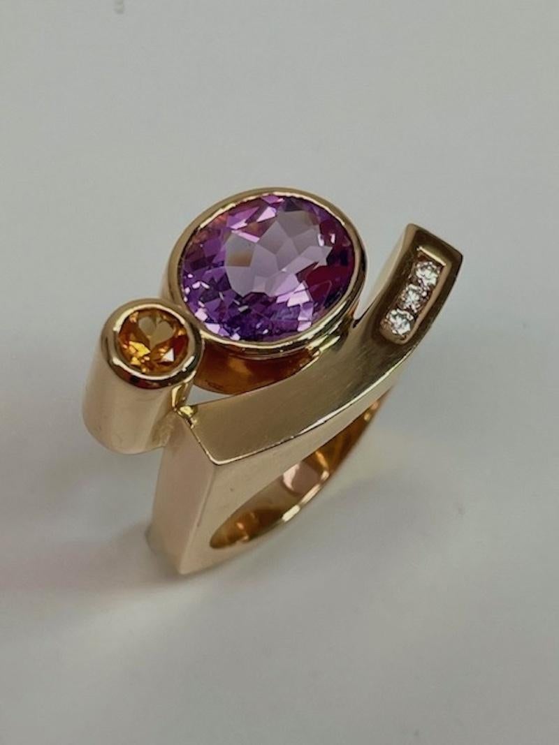 Amethyst Citrine Diamond Geometric Ring For Sale at 1stDibs