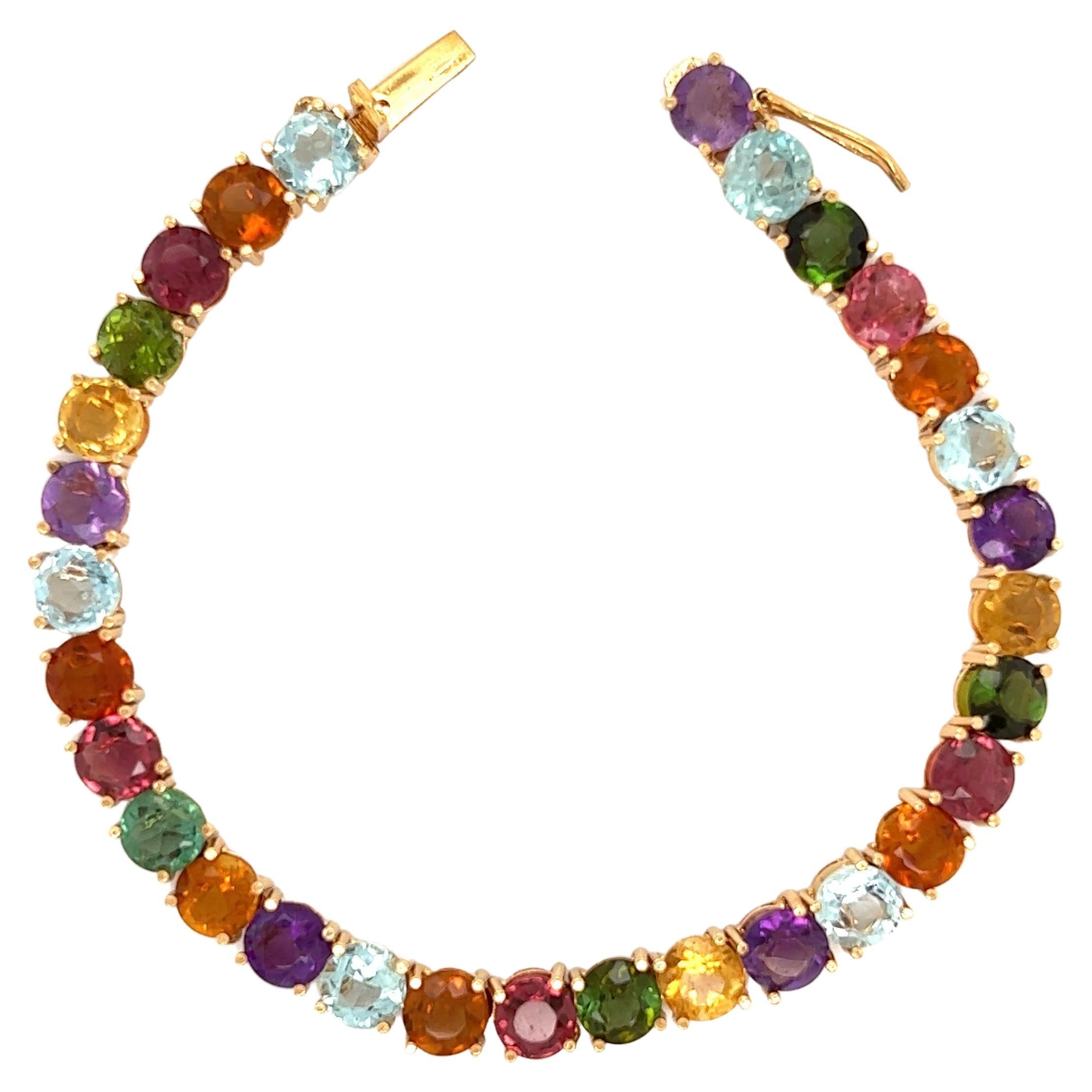 Tourmaline Citrine Amethyst Aqua Beryl Green Leaf Gold link Bracelet ...