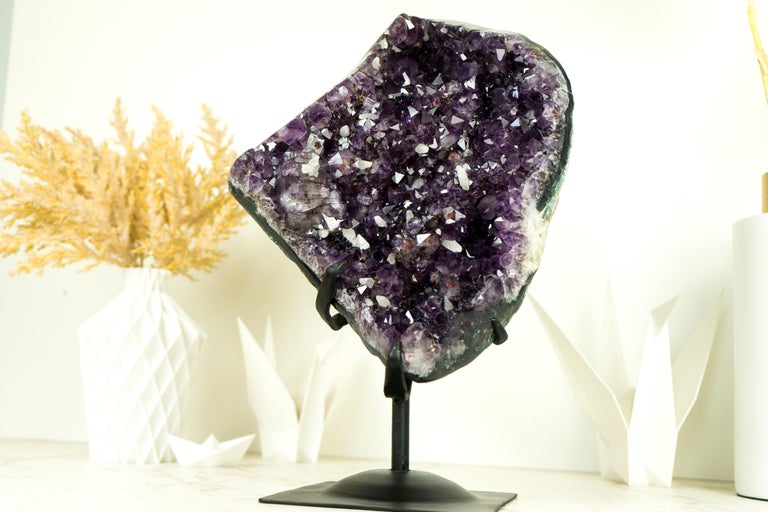 Amethyst Cluster with AAA Deep Purple Grape Amethyst Druzy and Rare Inclusions For Sale at 1stDibs