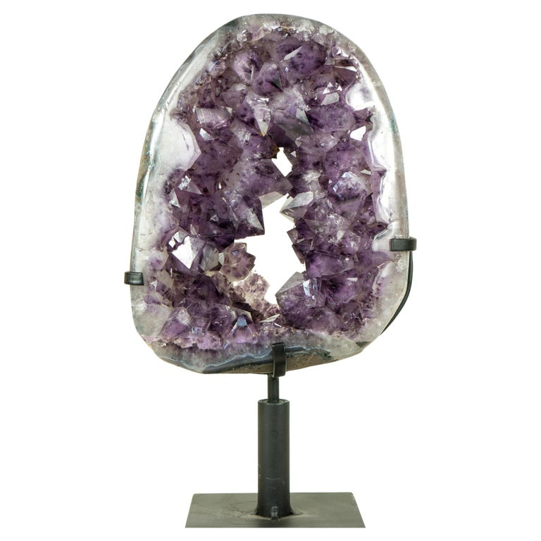 Amethyst Crown Geode Slice with Large Sparkly Amethyst Druzy on a ...