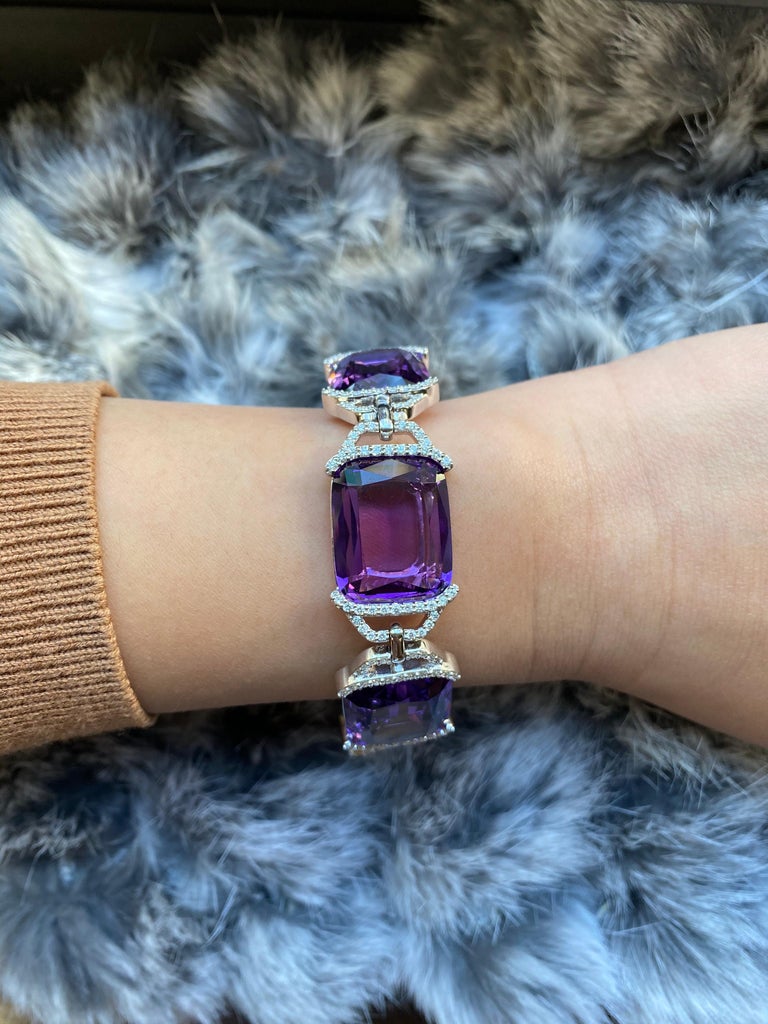 Amethyst Cushion Bracelet with Diamonds For Sale at 1stDibs