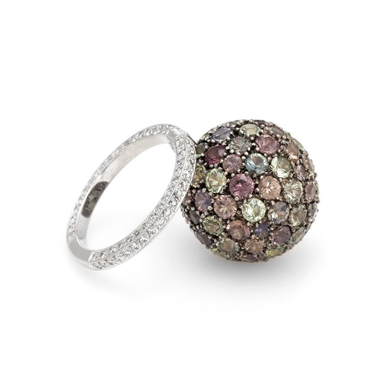 Amethyst Diamond Charm Ring Large Orb Estate Platinum Jewelry Cocktail ...