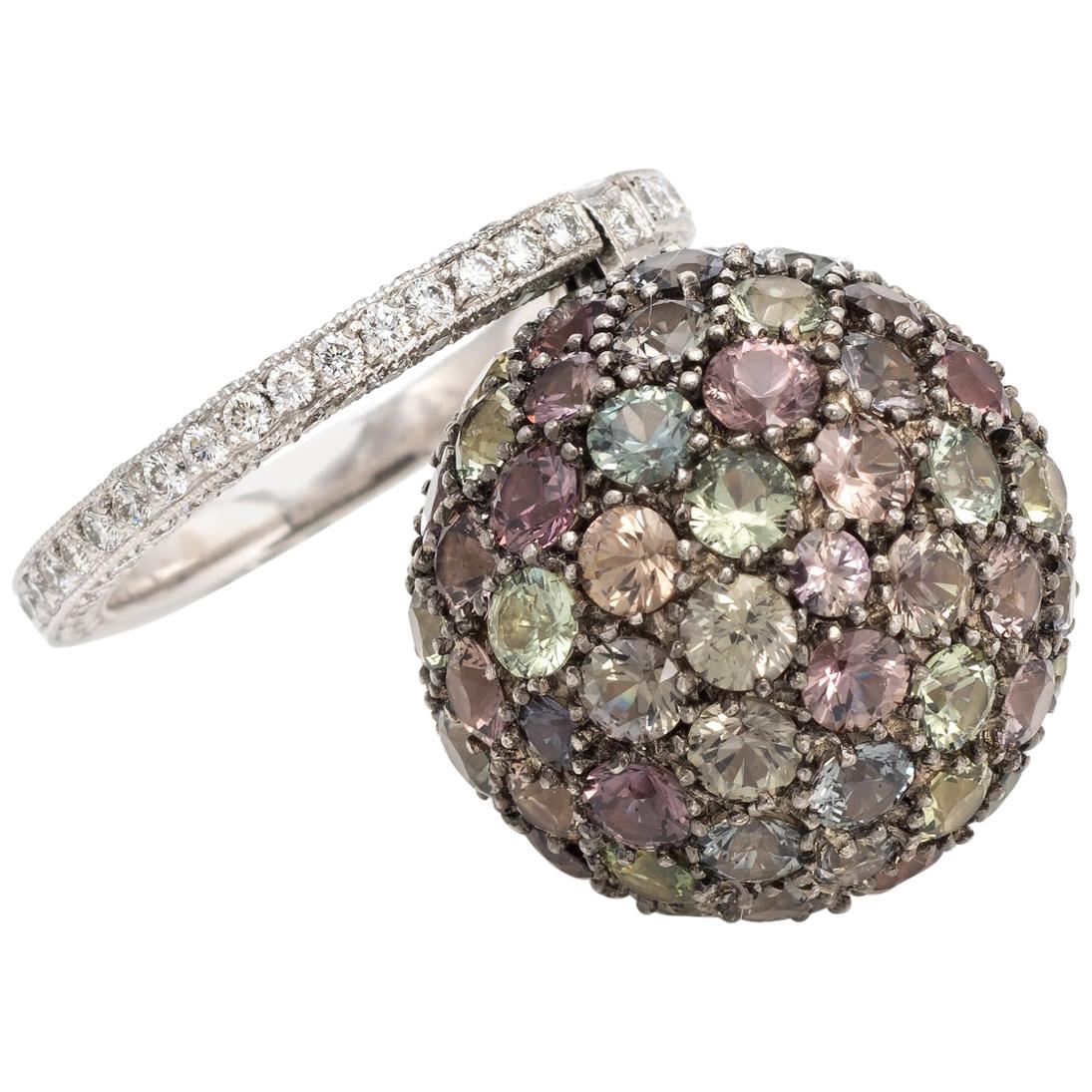 Amethyst Diamond Charm Ring Large Orb Estate Platinum Jewelry Cocktail ...