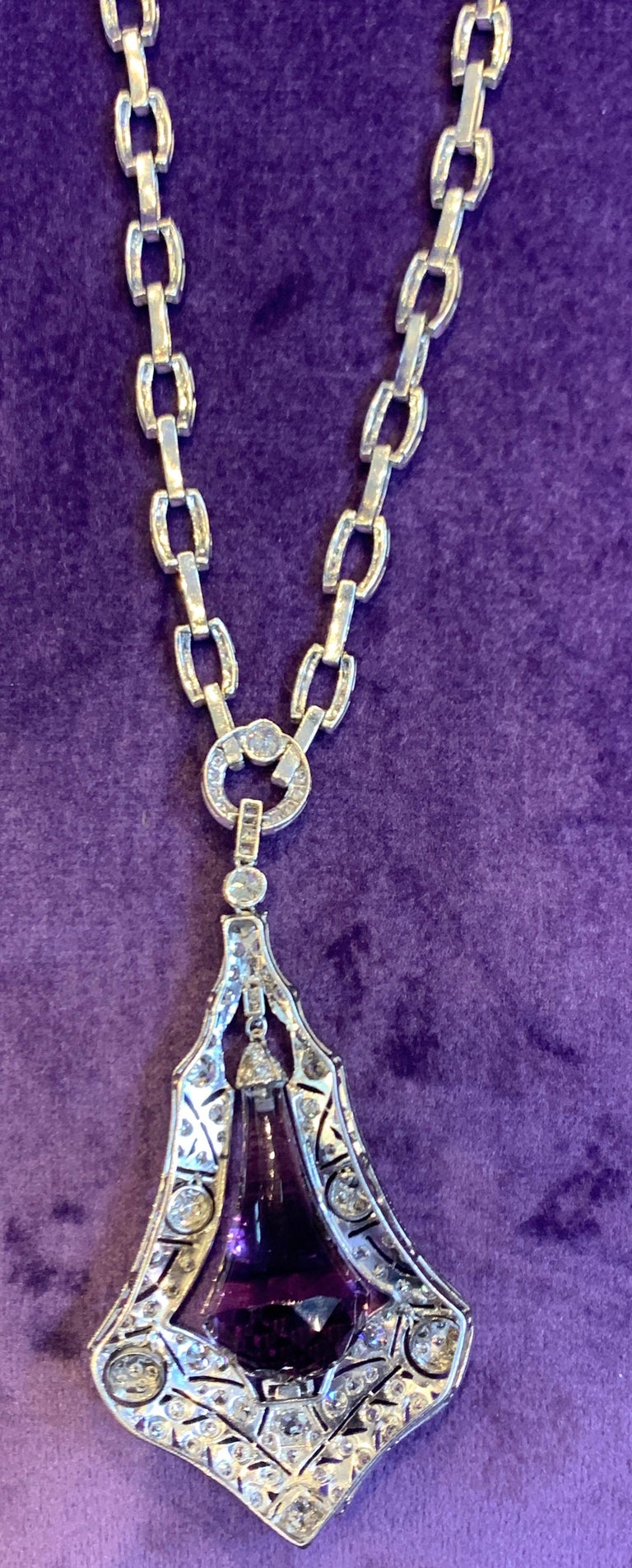 Amethyst and Diamond Drop Necklace For Sale at 1stDibs
