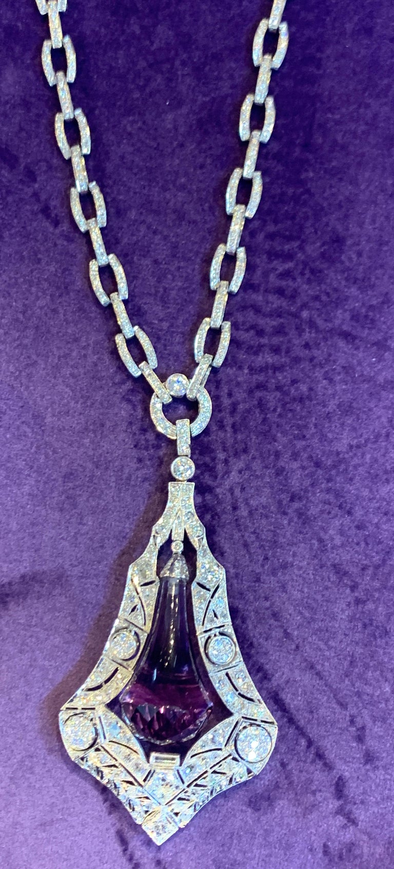 Amethyst and Diamond Drop Necklace For Sale at 1stDibs