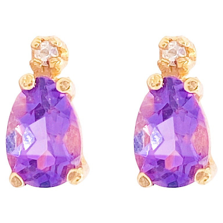 Amethyst Diamond Earrings Pear Amethyst Stud Post Style Earrings For ...