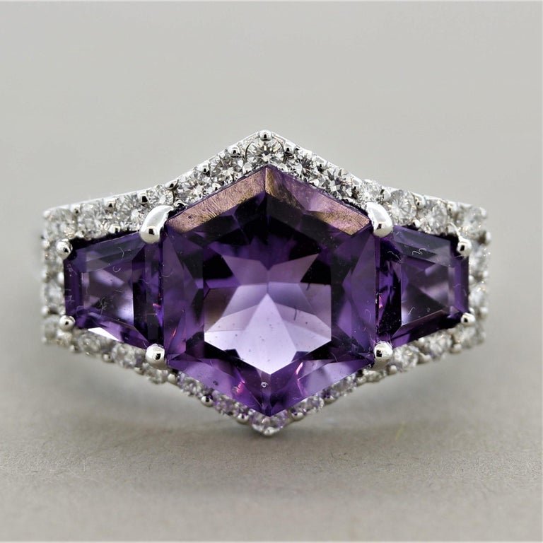 Amethyst Diamond Gold Ring For Sale at 1stDibs