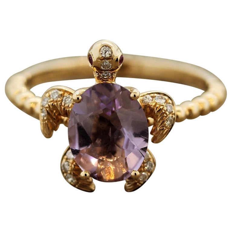 Amethyst Diamond Gold Turtle Ring at 1stDibs | amethyst turtle
