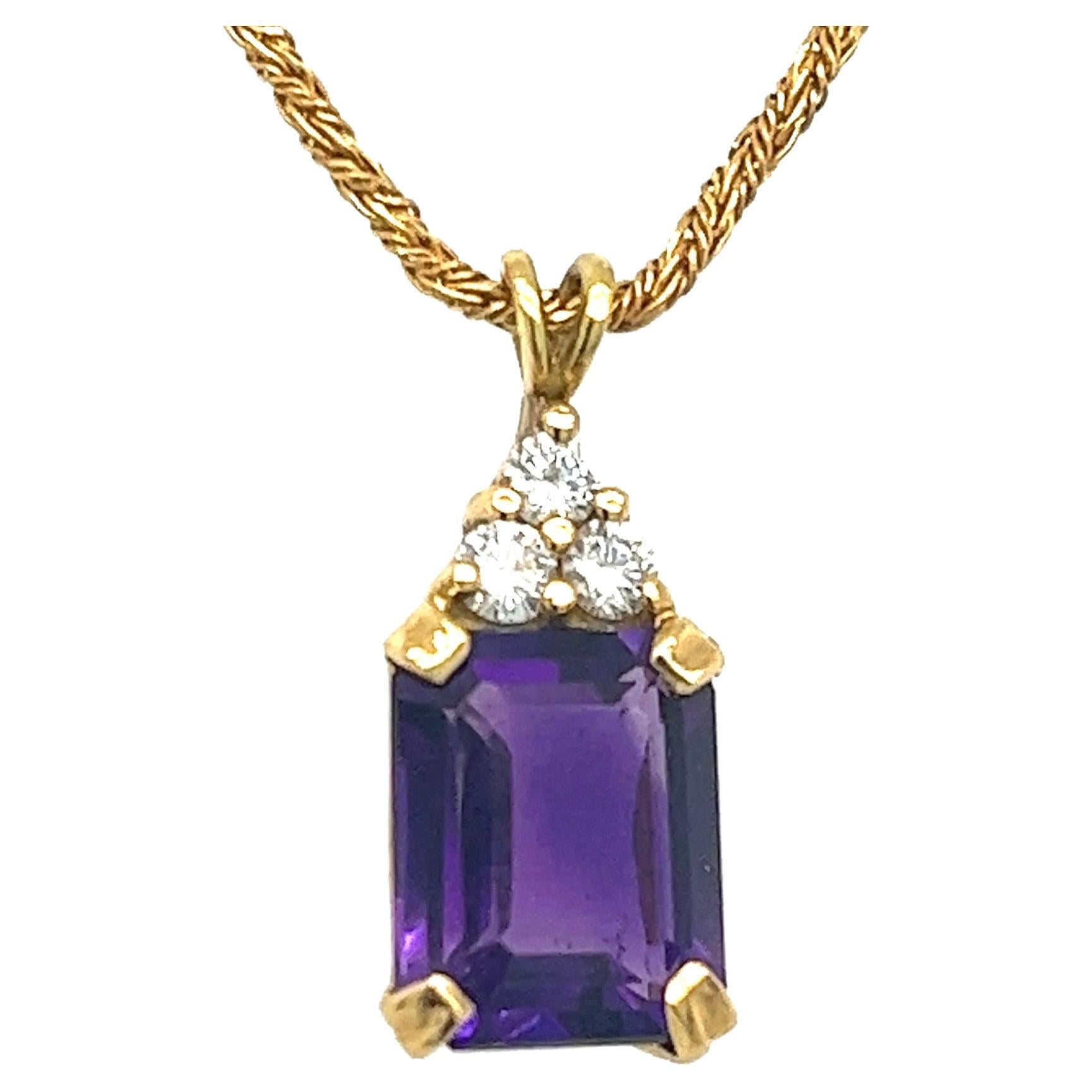 Amethyst Diamond Pendant , 18k Yellow For Sale at 1stDibs