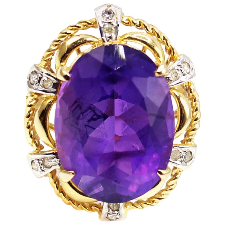 Amethyst Diamond Yellow Gold Ring at 1stDibs